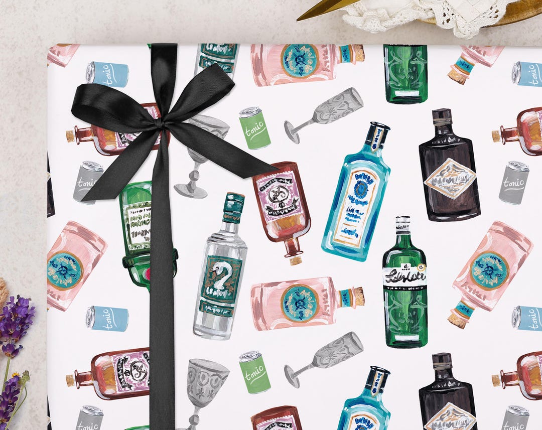 Gin Wrapping Paper for Birthday & Alcohol Wrapping Paper for Her or Mum ...