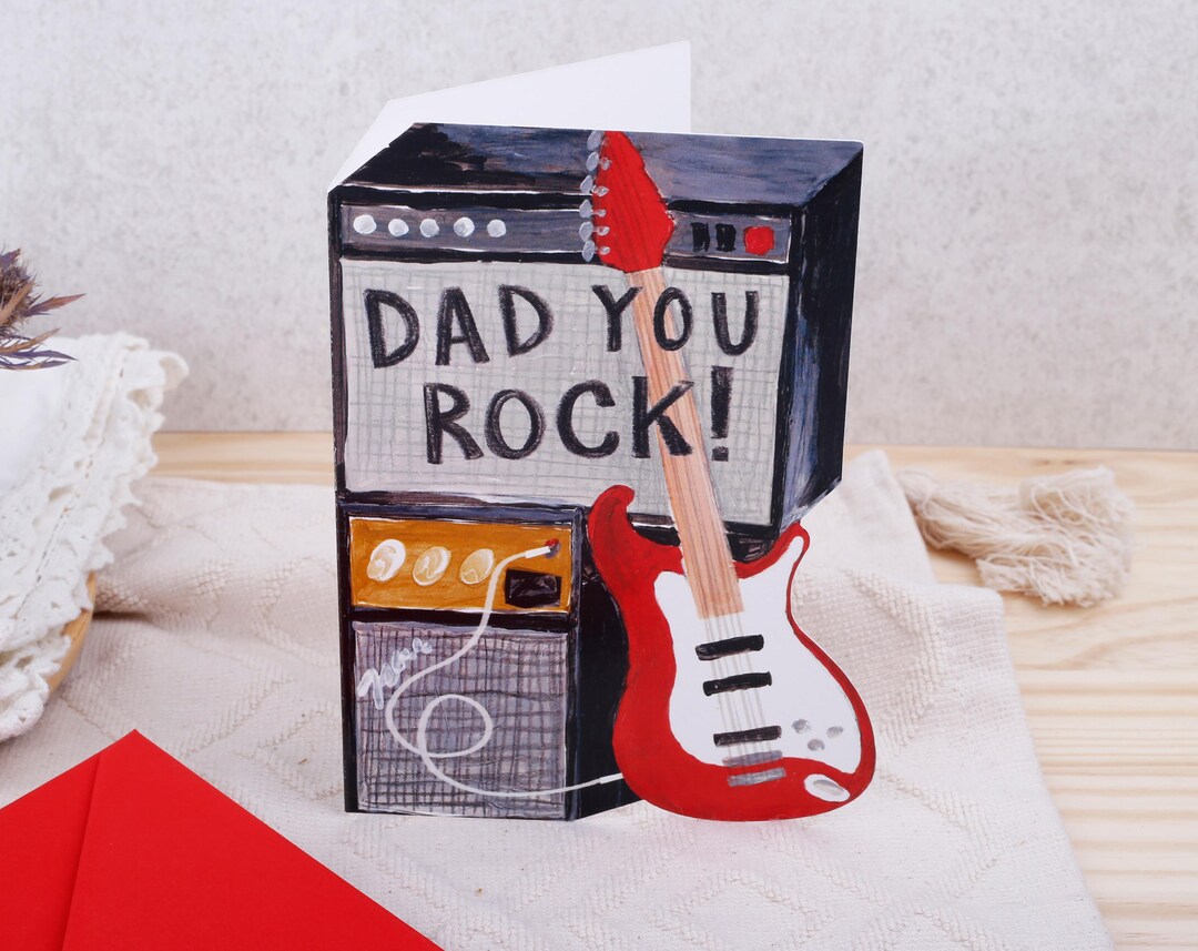 Dad Birthday Card With Rock Music Guitar Design - Funny Shaped Greeting ...