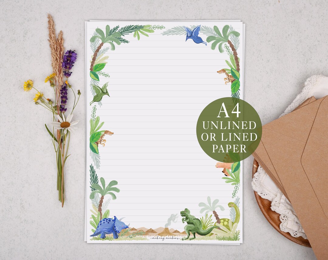 A4 Letter Writing Paper With Children's Dinosaur Border - Lined or ...