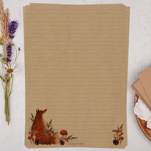 A4 Kraft Letter Writing Paper Sheets | Woodland Fox With Foliage ...