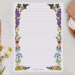 A5 Letter Writing Paper Sheets | Pretty Floral, Meadow Flower Border ...