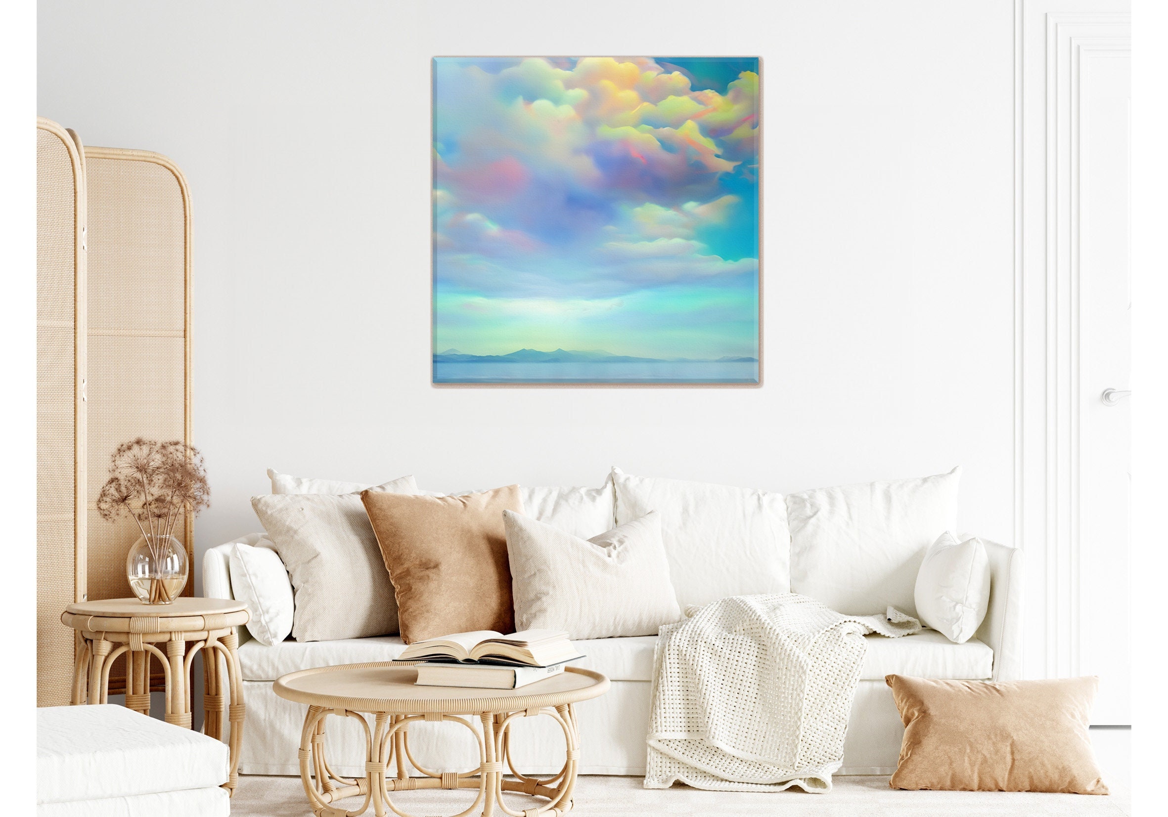 Sky Painting With Clouds, Light Blue Wall Art, Large Landscape Wall Art ...