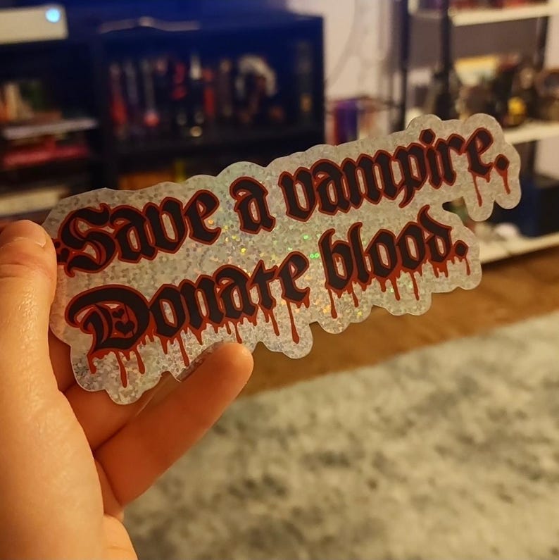 Save A Vampire Donate Blood Glitter Sticker Vampire Sticker - Etsy