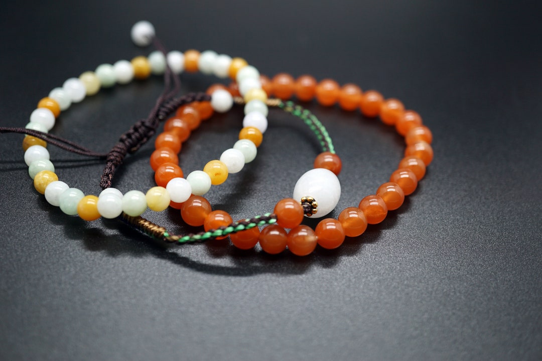 Jade Bracelet Set: Mixed Color Jade & Red Rabbit Hair Quartz - Etsy