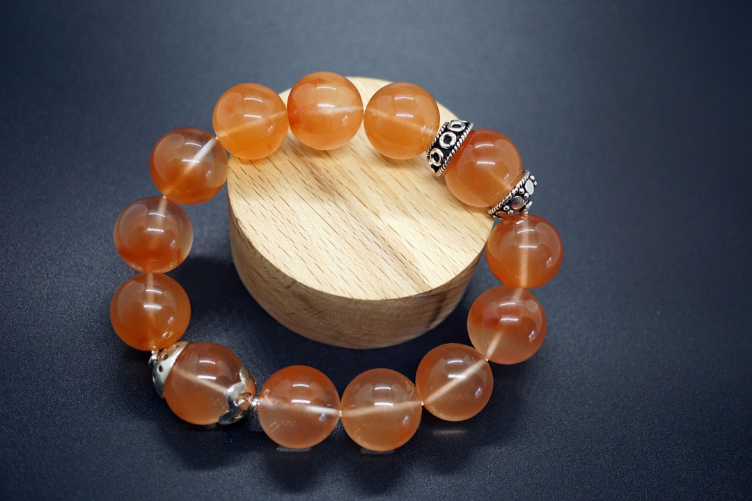 Red Rabbit Hair Quartz Bracelet, Large Beaded Quartz Bracelet, 15mm ...