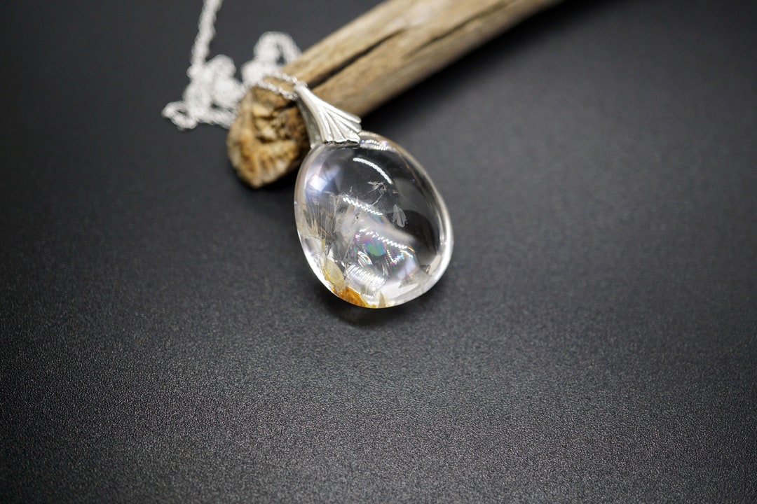 Genuine Rainbow Quartz, Natural Quartz Pendant, Mica Teardrop Charm ...