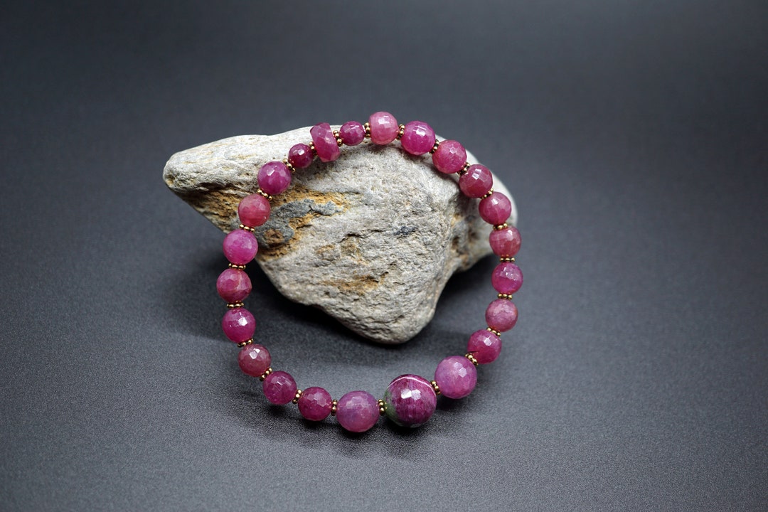Natural Faceted Ruby Bracelet, Round Ruby Bracelet, Mixed Ruby Jewelry ...