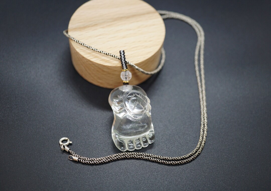 Clear Quartz Baby Foot Pendant: Spider Amulet, Brown Cord Necklace - Etsy