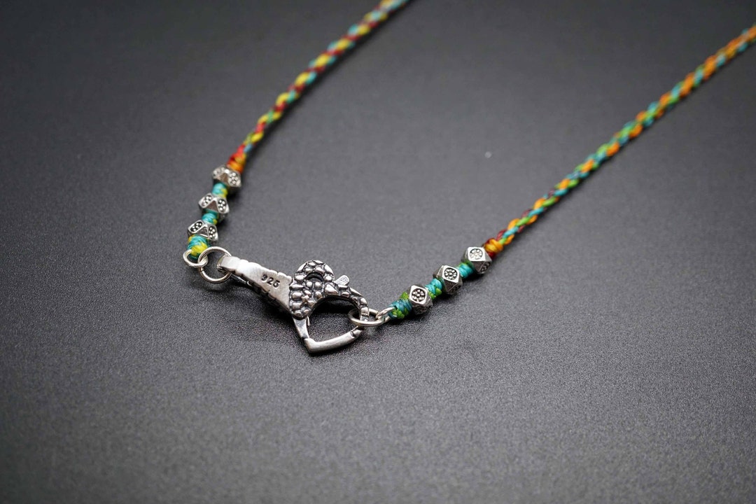 Colorful Waxed Cord Necklace: Sterling Silver Clasp, Charm Link - Etsy