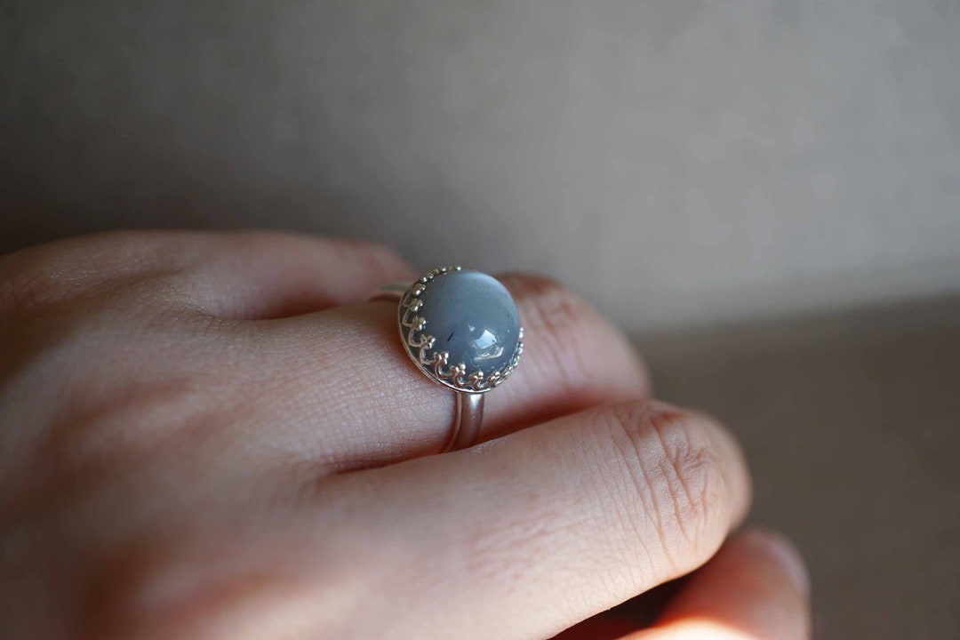 Gray Moonstone Ring, Round Gray Gemstone Ring, Sterling Silver Gallery ...