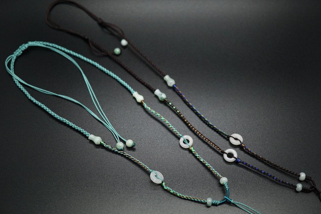 Brown Cord Necklace, Unique Rope Braided Necklace, Cyan Cord for Jade ...