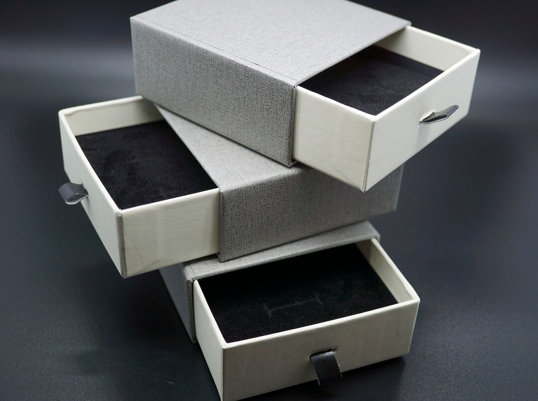 Kraft Paper Drawer Jewelry Box, Gray Jewelry Set Gift Box, Earrings Box ...