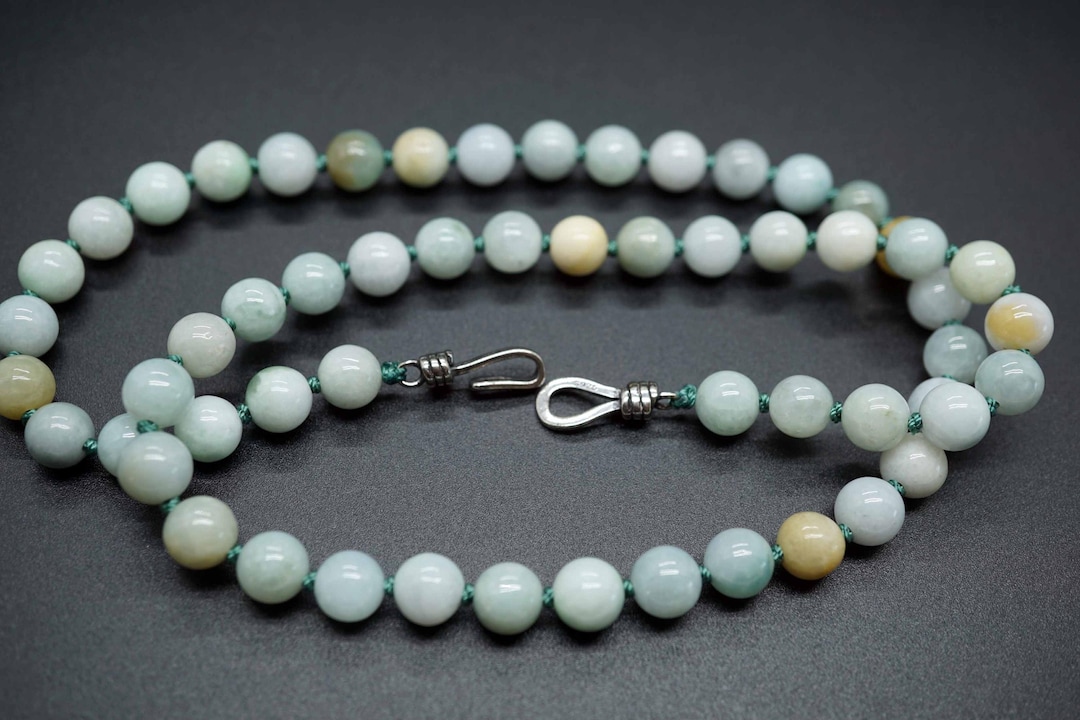 Natural Jade Bead Necklace,multi-color Jade Necklace, Hand Knotted Jade ...