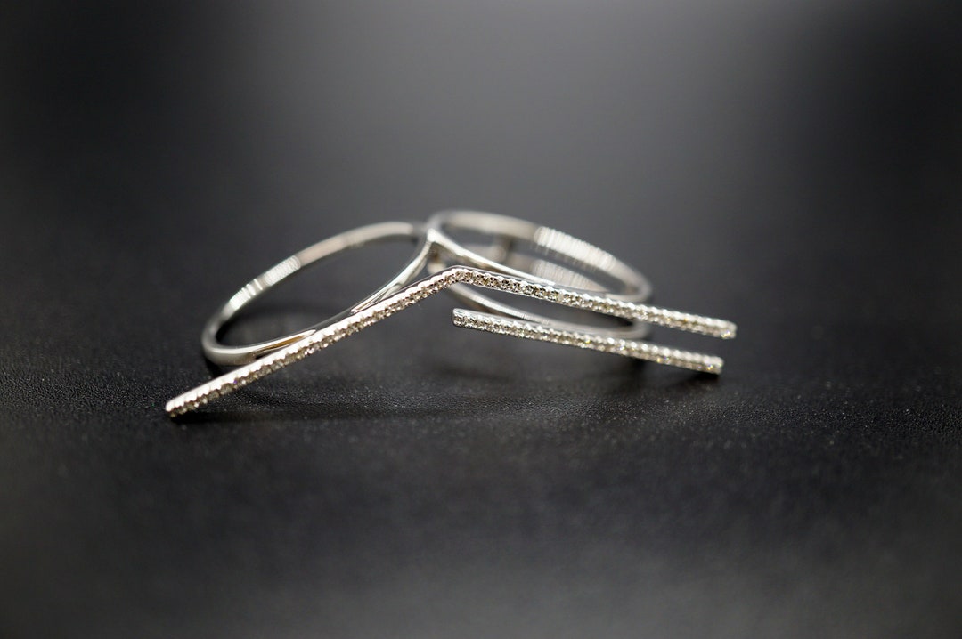 White Gold Diamond Ring, Straight Line Stylish Bar Ring, Designed Ring ...