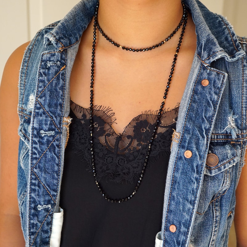 Black Bead Necklace - Etsy