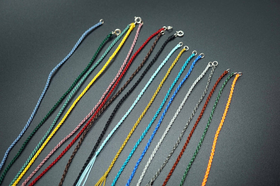 Braided Silk Cord Necklace: Sterling Silver Clasp, Charm Necklace Multi ...