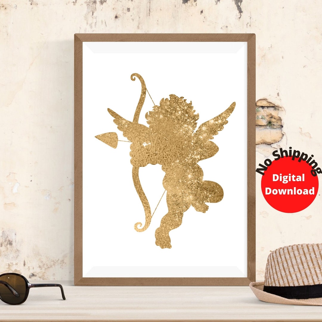 Cupid Printable Wall Art/valentines Day/gold Cupid Valentines Day Wall ...