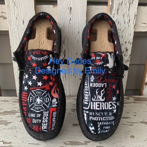 Custom Firefighter Flame Hey Dude Shoe Mens - Etsy