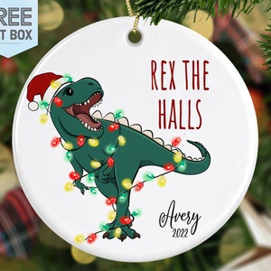 Personalized Rex the Halls Christmas Ornament, Tyrannosaurus T-rex ...