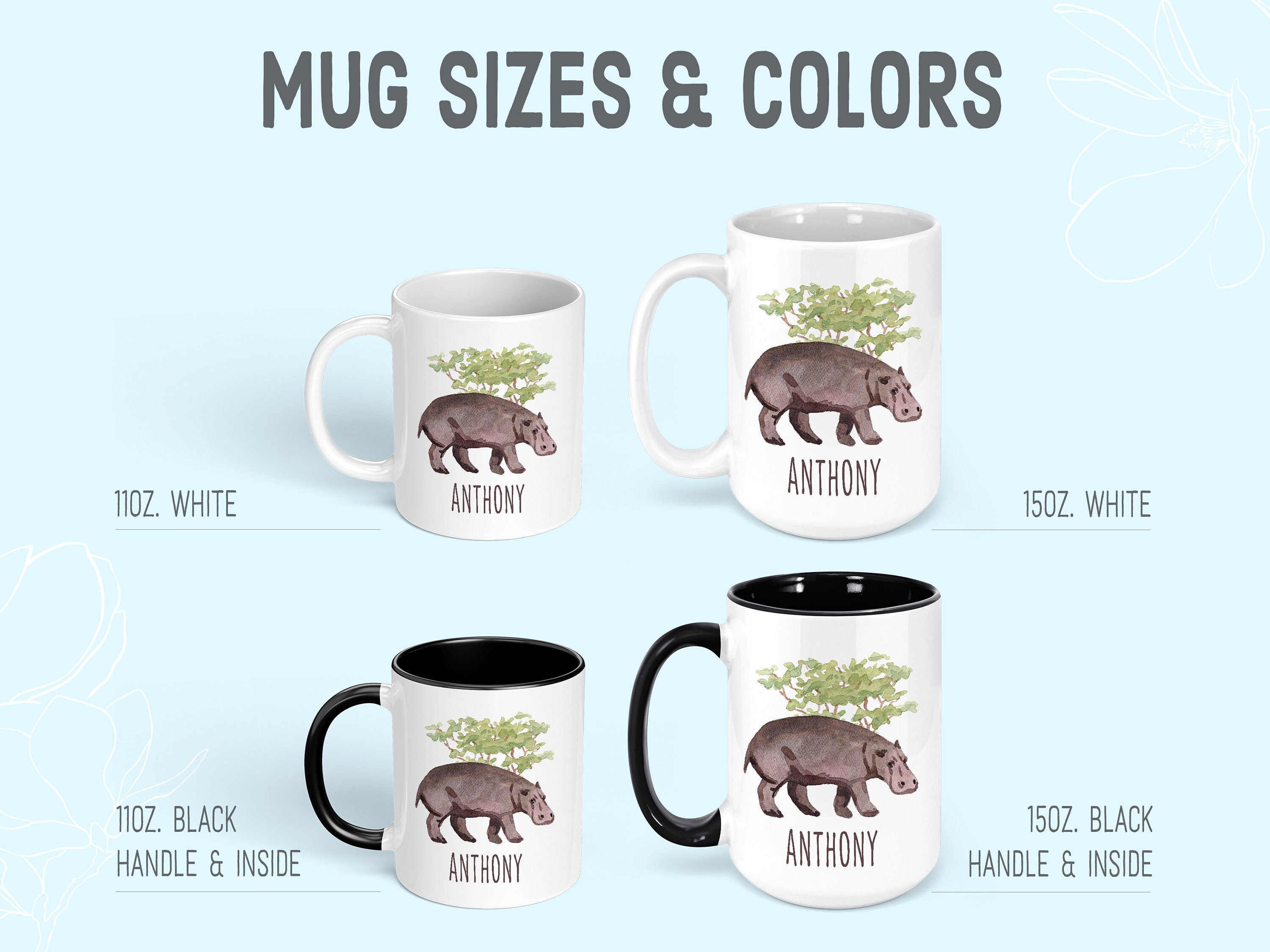 PERSONALIZED Hippo Mug Hippo Mugs Hippo Gifts Hippopotamus - Etsy