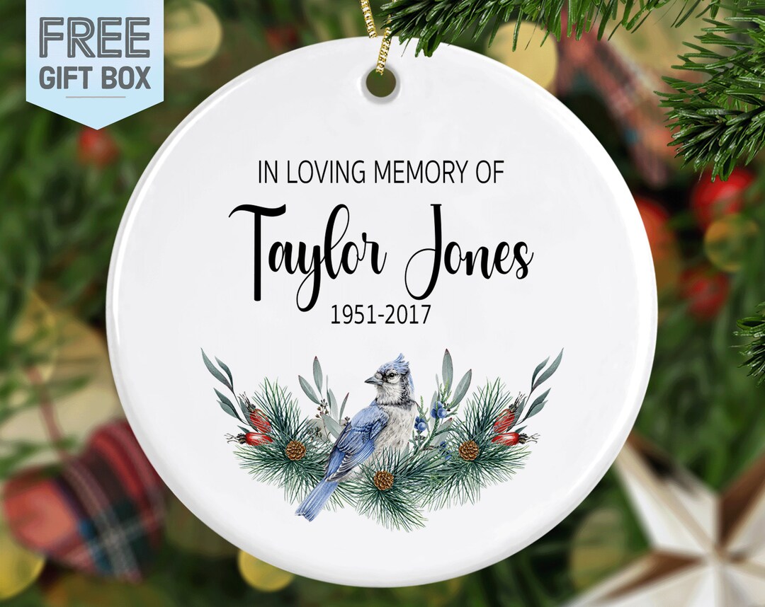 PERSONALIZED Memorial Christmas Ornament, Sympathy Gift, Blue Jay Bird ...