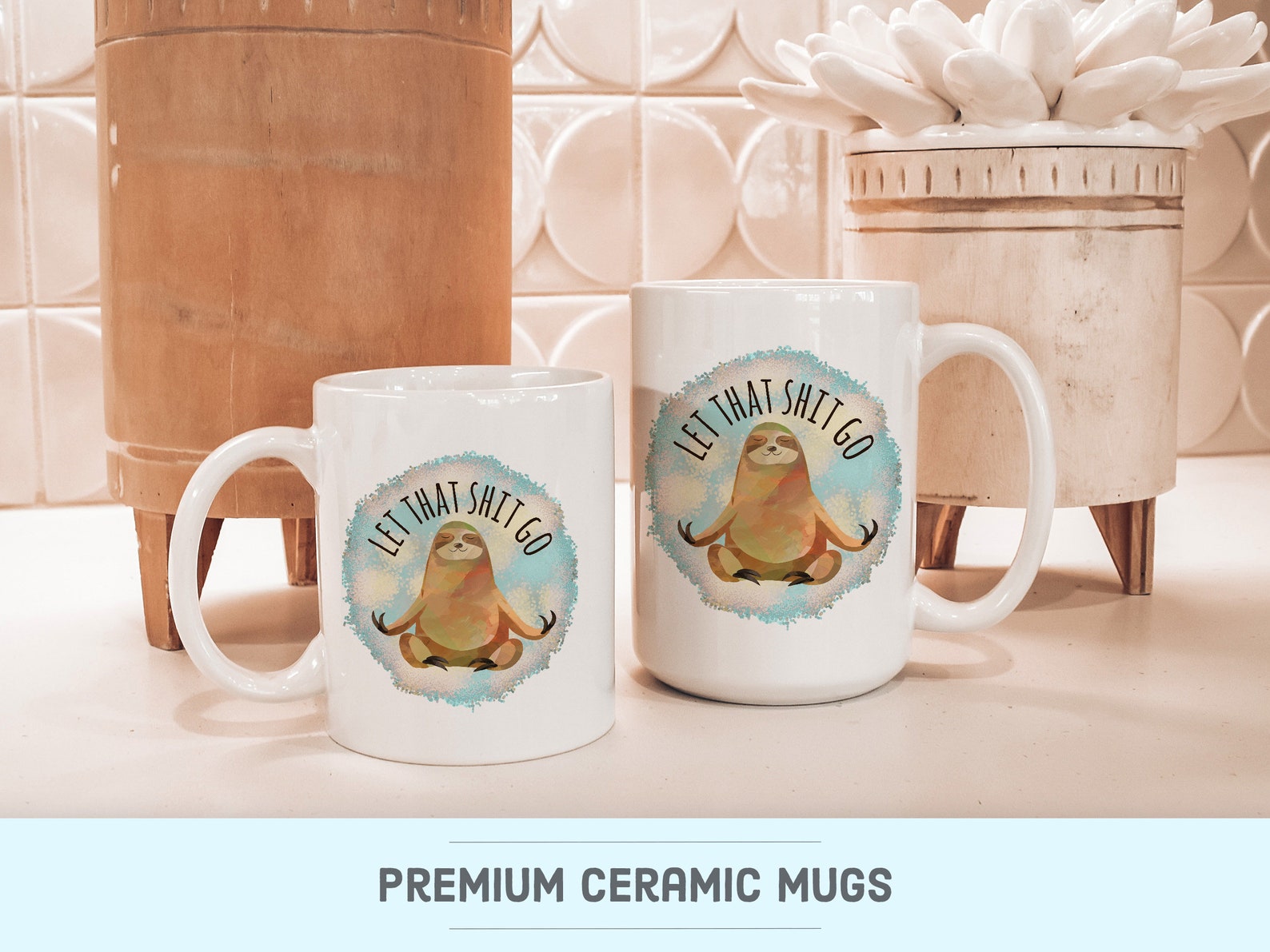Funny Let That Shit Go Sloth Coffee Mug, Sloth Coffee Mug, Yoga Coffee ...