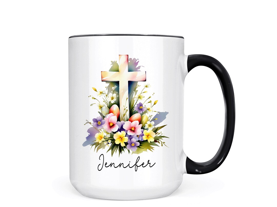 Floral Cross Coffee Mug: Personalized Easter Gift - Etsy