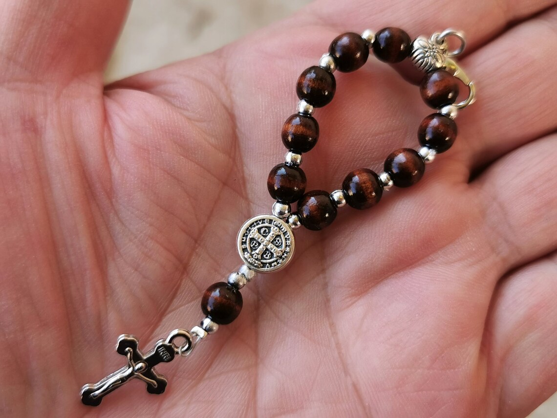 Mini Wooden Rosary One Decade Rosary Keychain Charm With - Etsy
