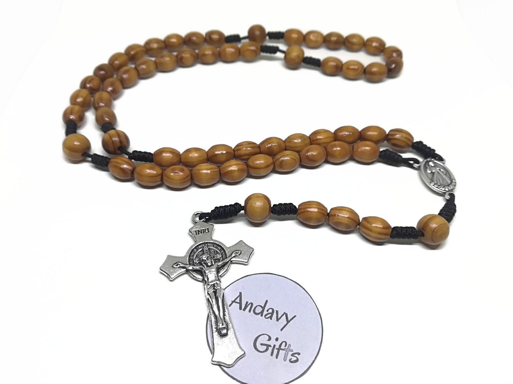 Large Catholic Divine Mercy Wood Mens Women Rosary With St Benedict ...