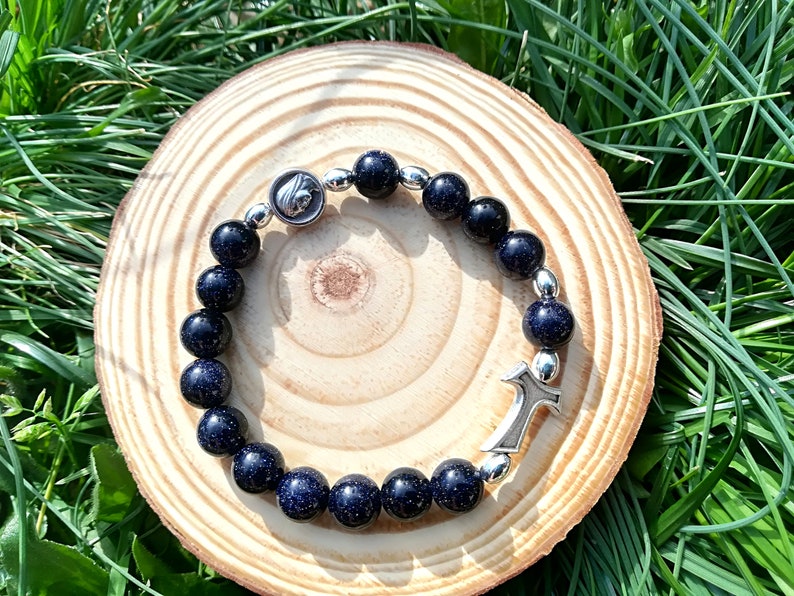 Blue Sandstone Gemstone Rosary Bracelet Tau Franciscan Cross - Etsy