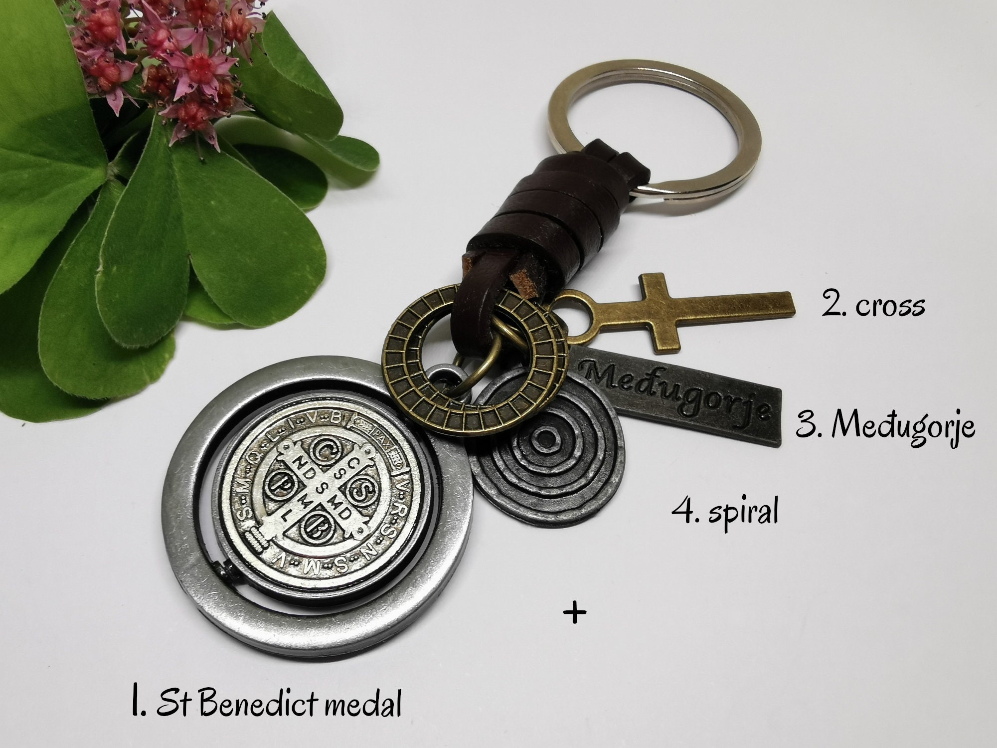 Christian Custom Edc Leather Keychain for Him Saint Benedict | Etsy