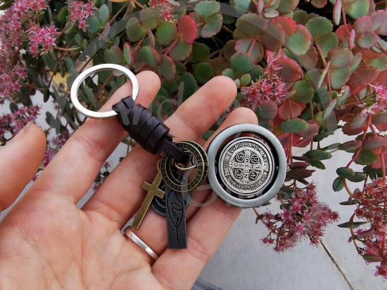 Christian Custom Edc Leather Keychain for Him Saint Benedict - Etsy