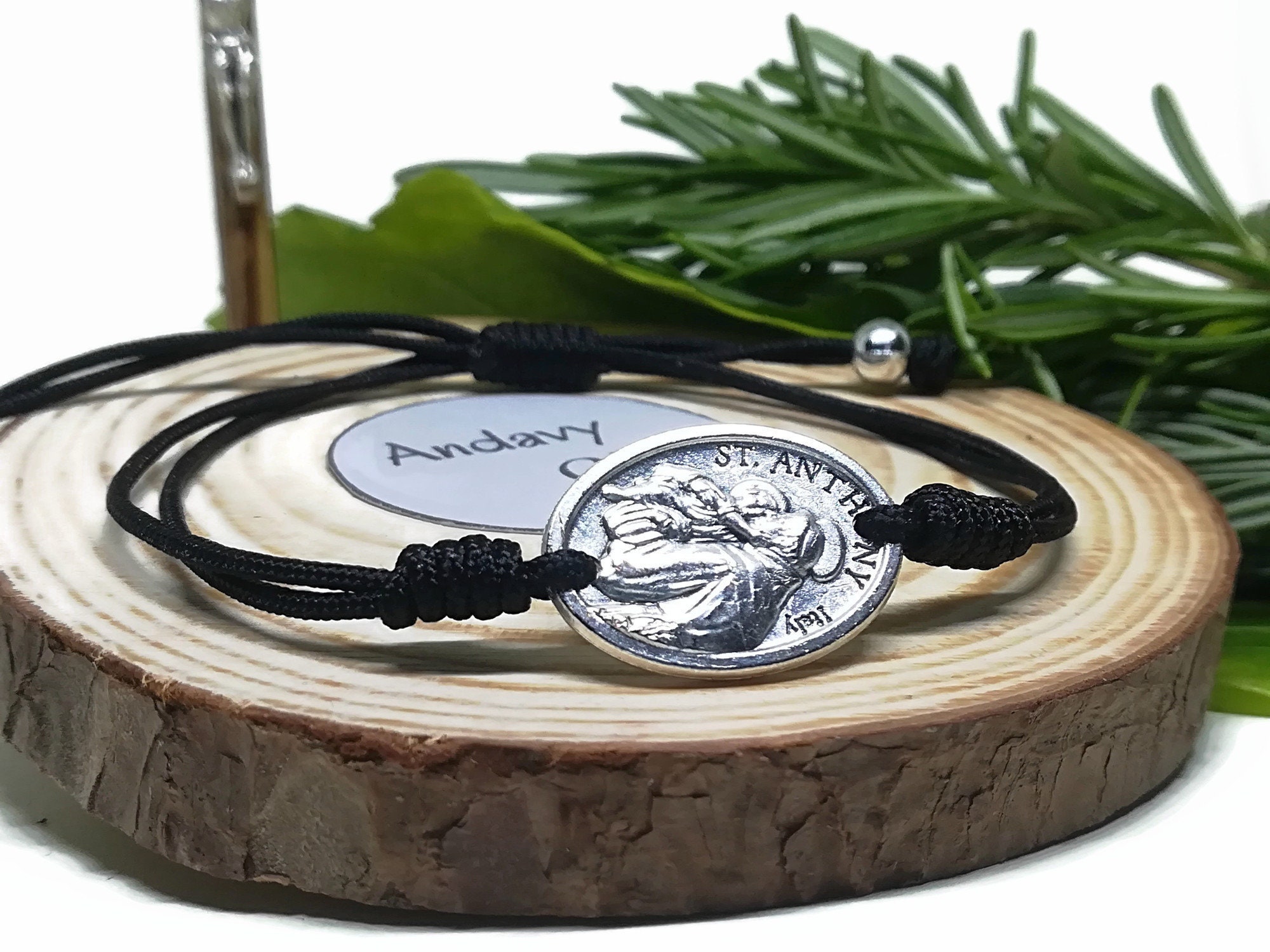 Saint Anthony Medal String Cord Thread Bracelet, Catholic Sliding Knot ...