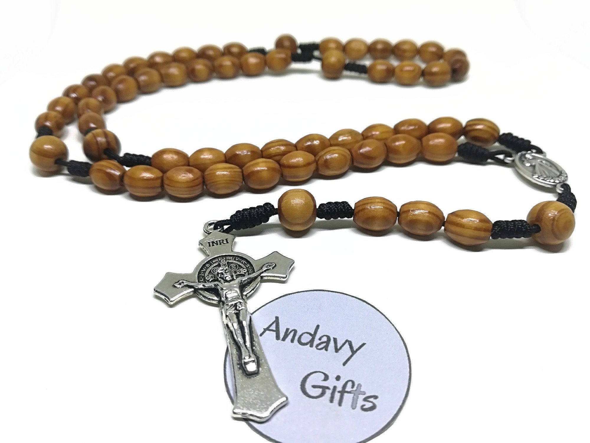 Large Catholic Divine Mercy Wood Mens Women Rosary With St Benedict ...