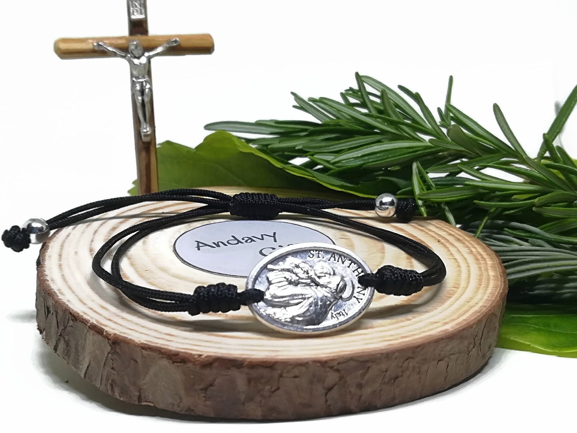 Saint Anthony Medal String Cord Thread Bracelet, Catholic Sliding Knot ...