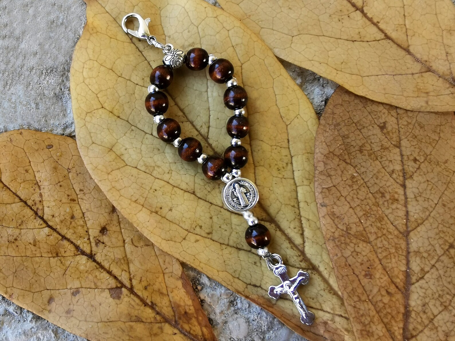 Mini Wooden Rosary One Decade Rosary Keychain Charm With - Etsy