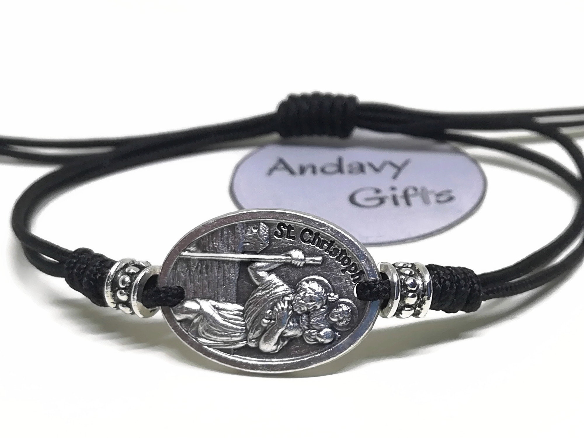 St Christopher Medal Charm String Cord Bracelet Mens Catholic | Etsy