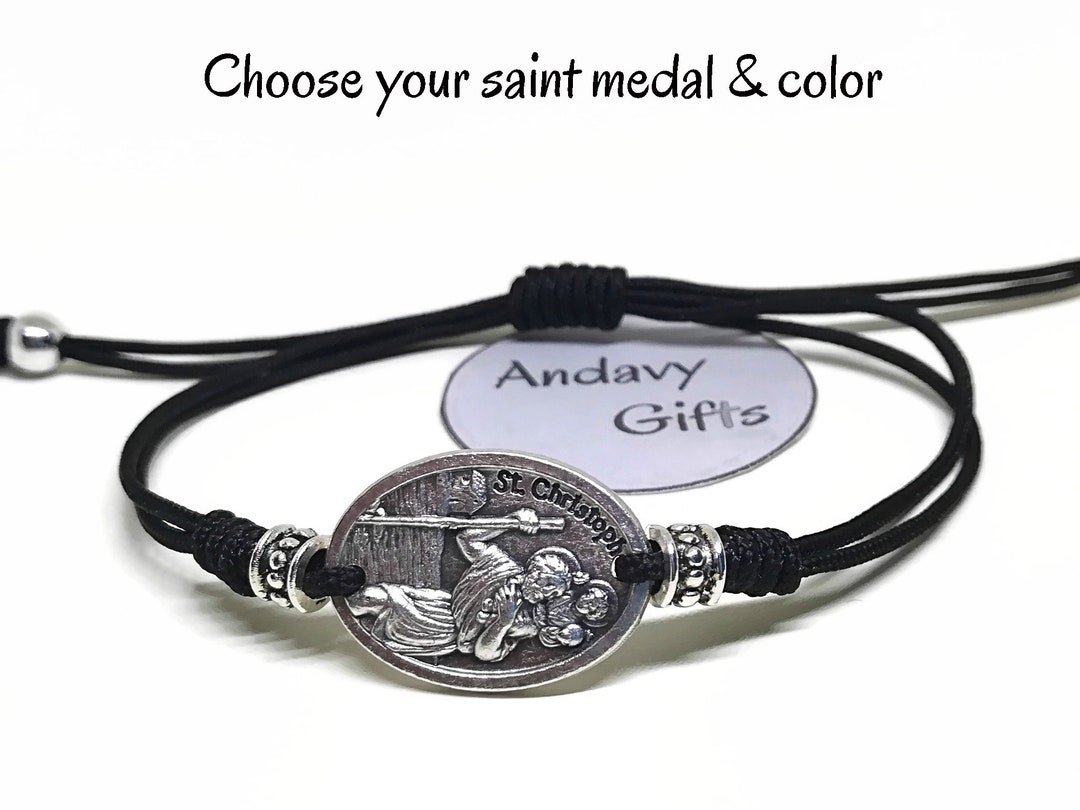 St Christopher Medal Charm String Cord Bracelet Mens Catholic Saints ...