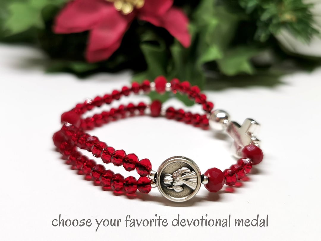 Cute Red Divine Mercy Rosary Bracelet for Girls or Petite Women With ...
