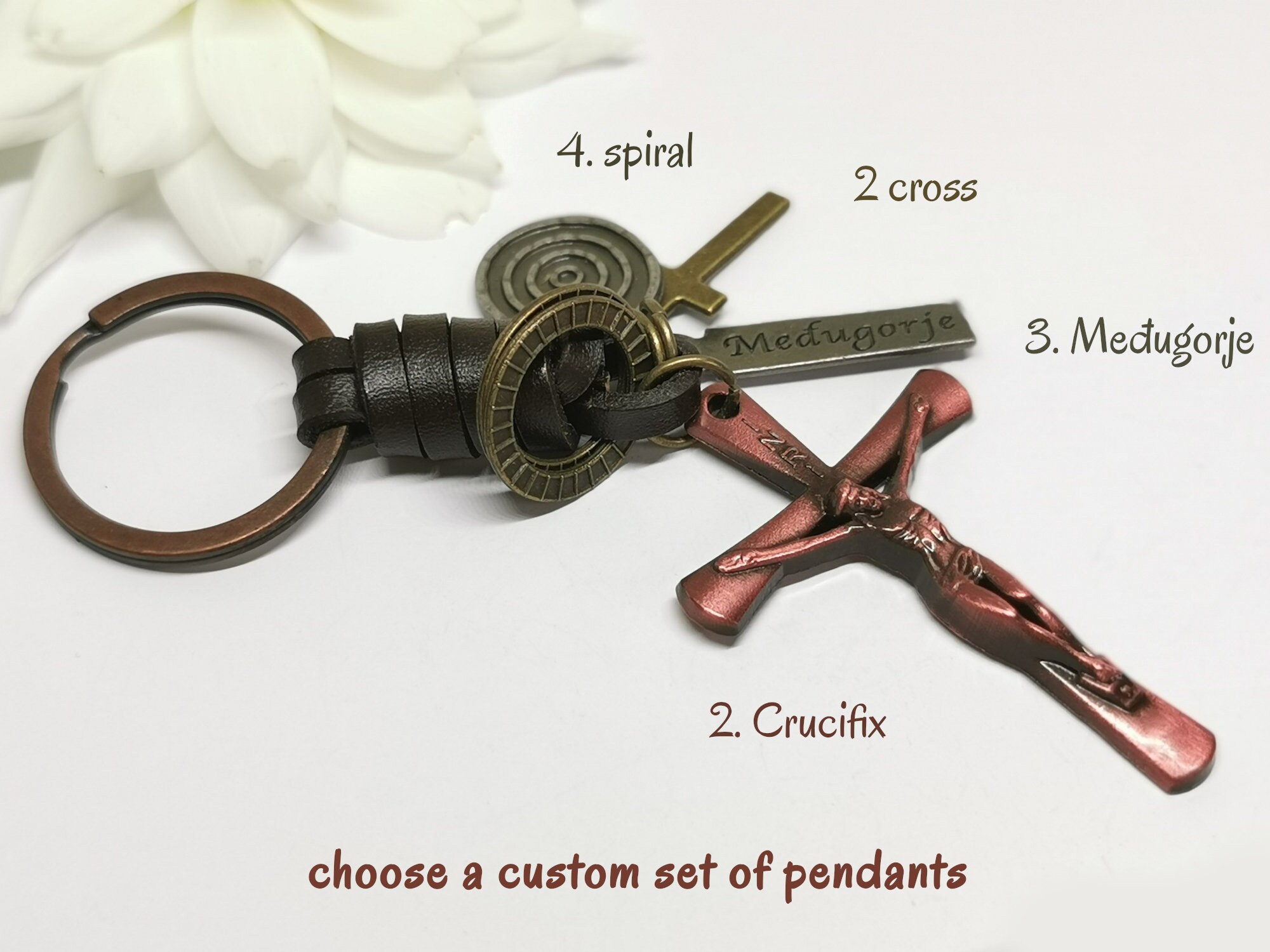 Christian Leather Edc Keychain With Crucifix Pendant, Keyring Gifts for ...