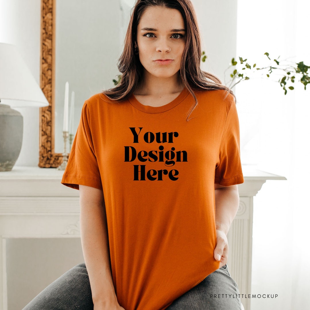 T Shirt Mockup, Burnt Orange Mockup, Printful, Bella Canvas 3001 Mockup ...