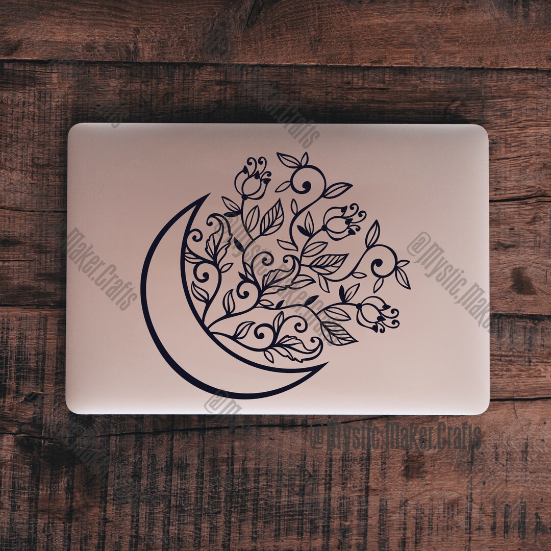 Floral Moon Car Decal- Crescent Moon Vinyl Decal- Permanent Vinyl Decal ...