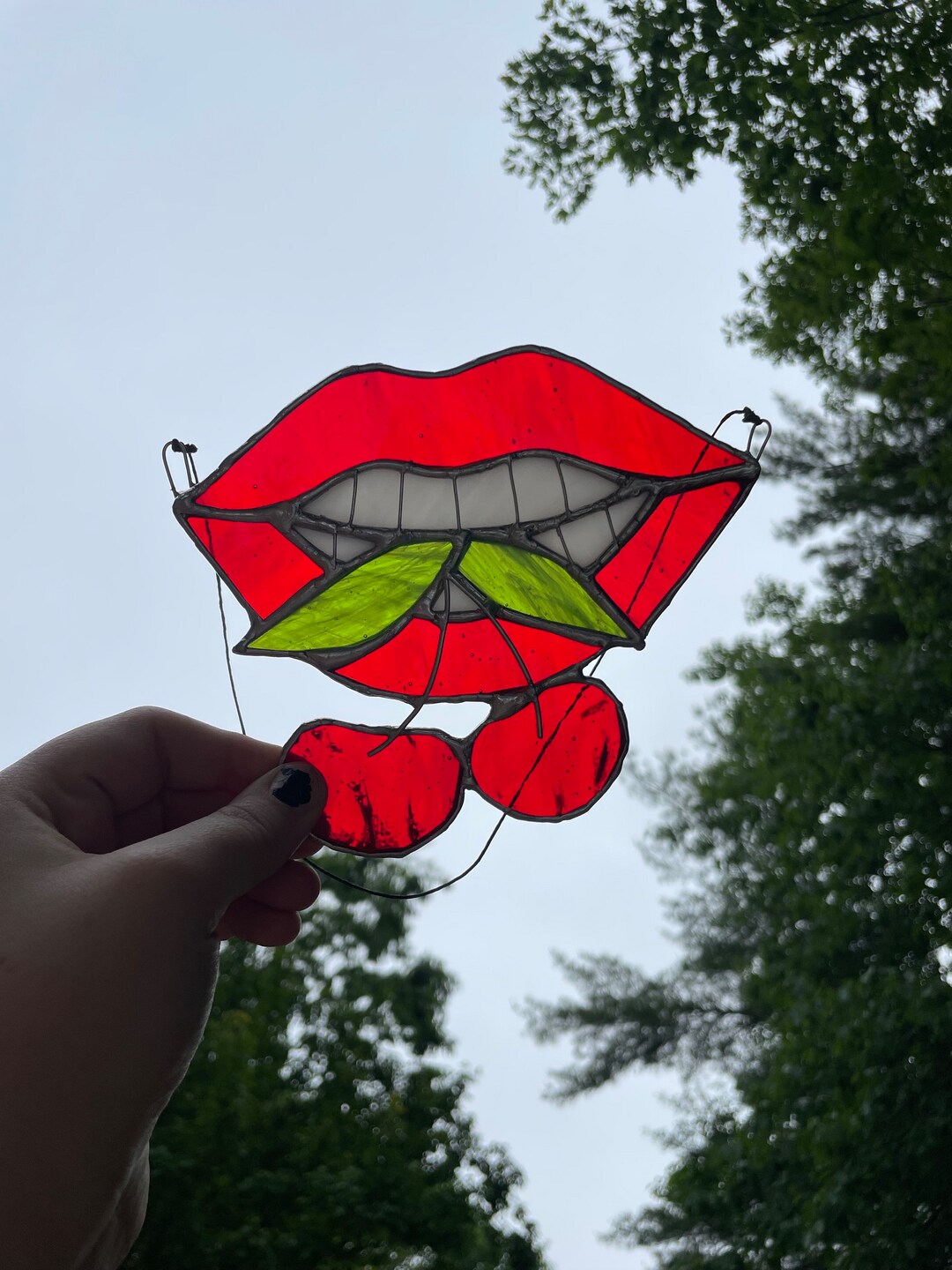 Cherry Lips Tattoo Stained Glass Suncatcher - Etsy