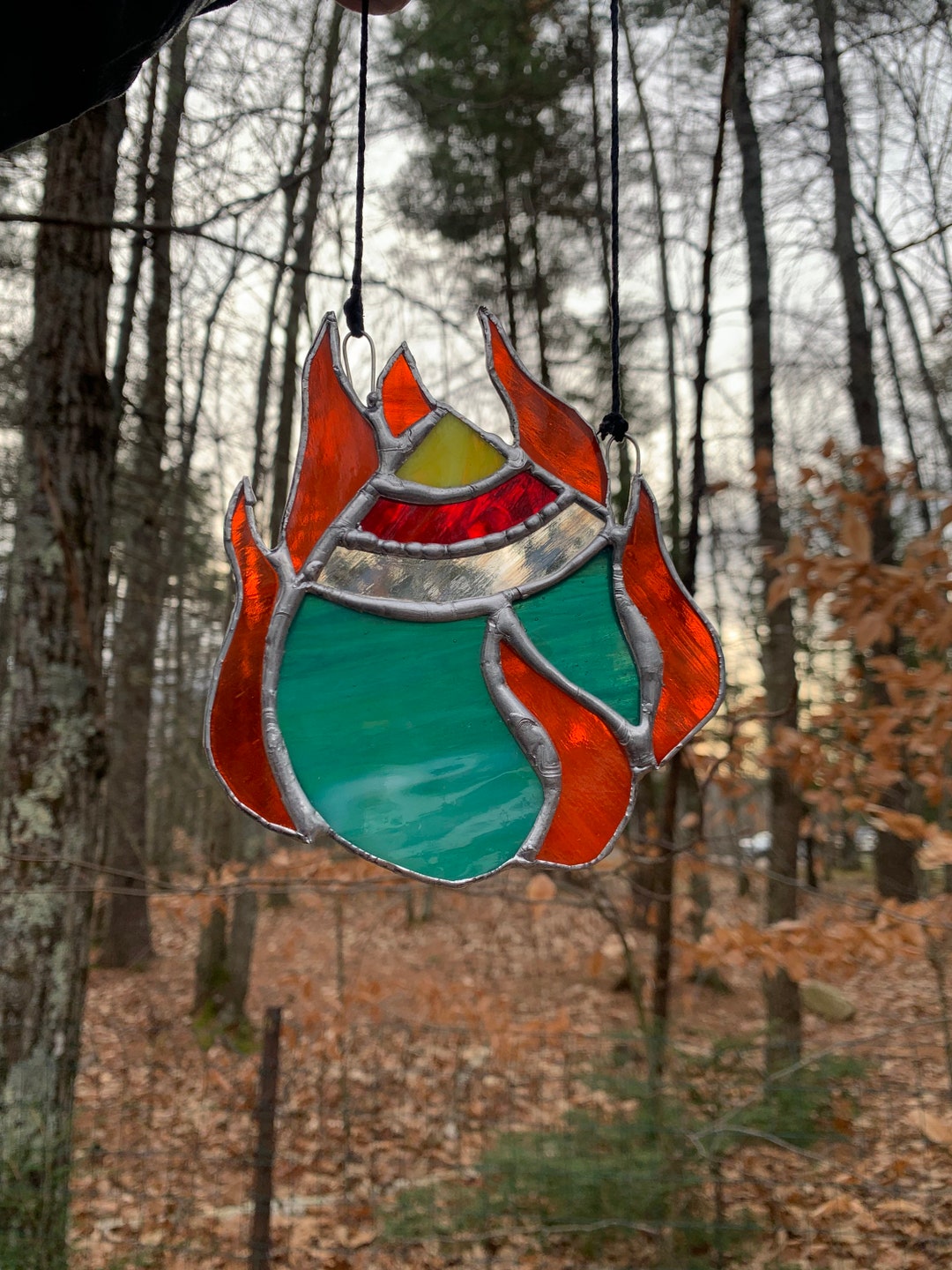 Teal Hoju Stained Glass Suncatcher - Japanese Tattoo Art - Etsy