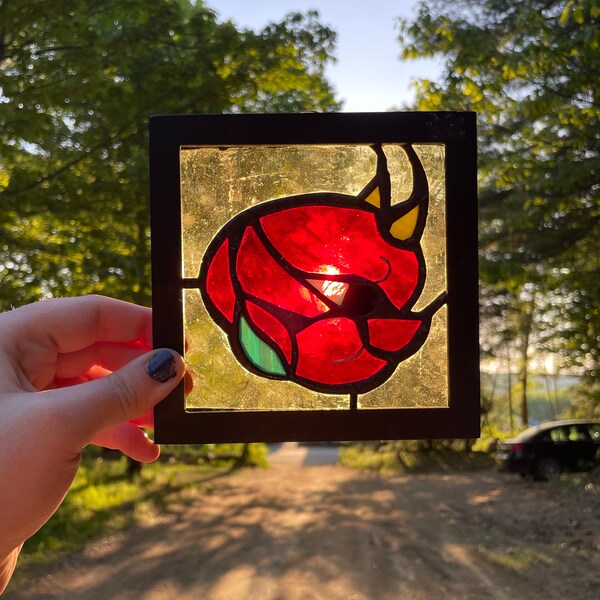 Pink Rose Stained Glass. Rose Tattoo Stained Glass. Traditional Tattoo ...