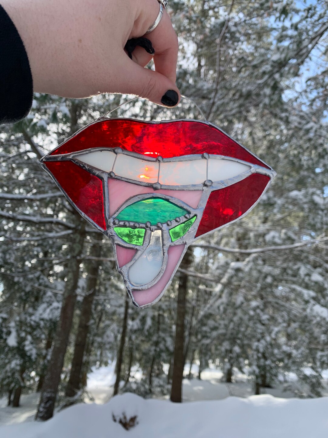 Trippy Lips Tattoo Stained Glass Mushroom Stained Glass - Etsy