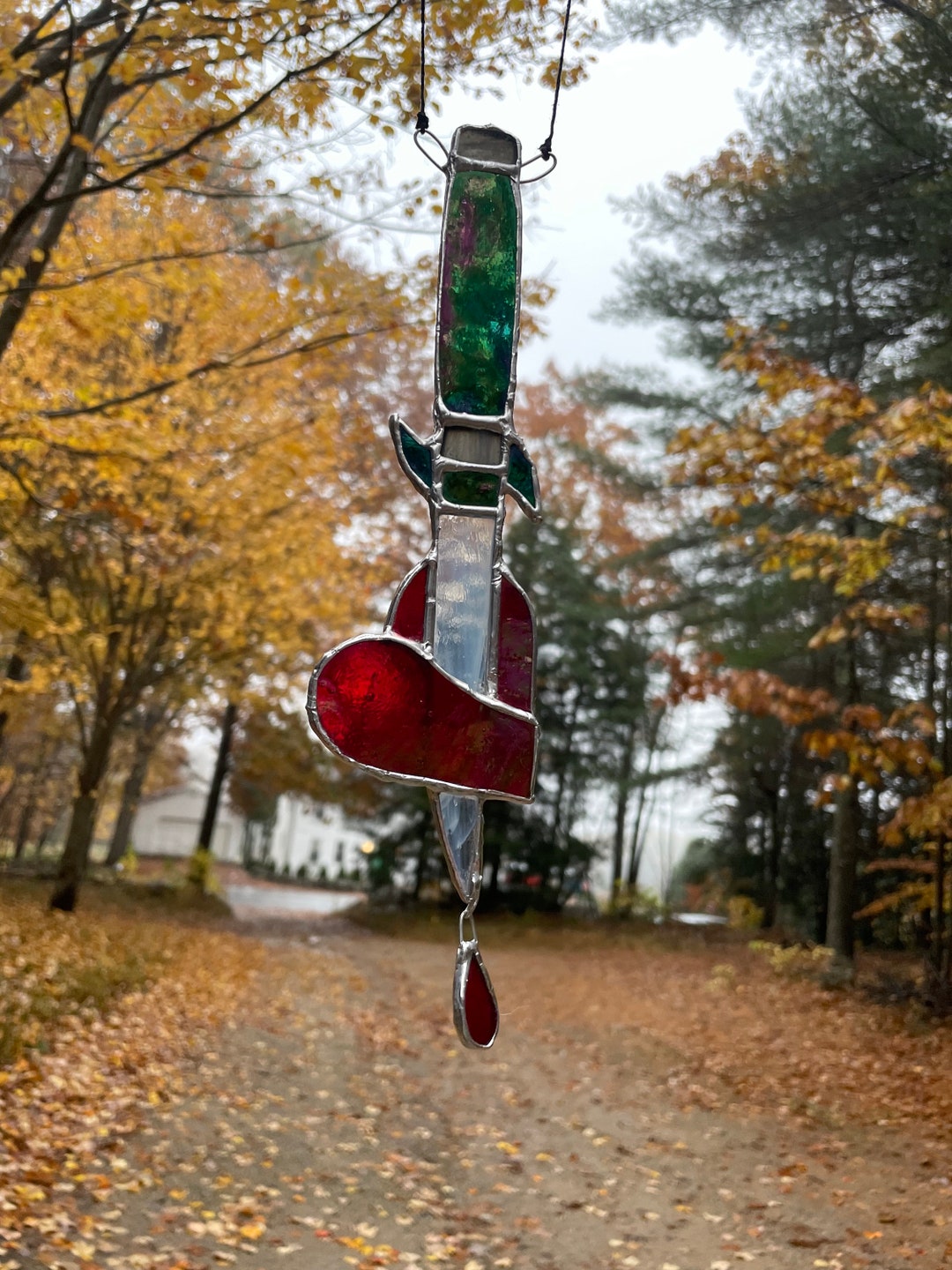 Stained Glass Dagger Heart Red Heart Dagger Tattoo Suncatcher Dagger ...