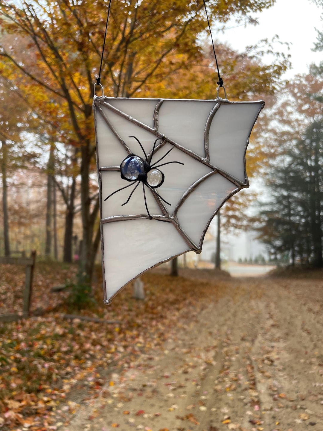 Stained Glass Spider Web With Spider - Spooky Stained Glass - Spider ...