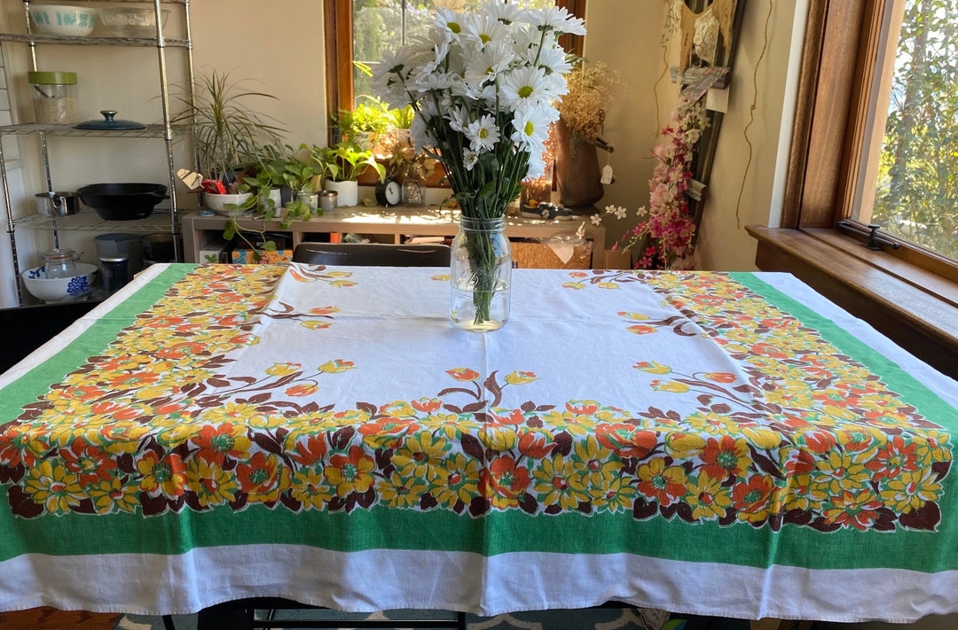 1940s Tulip Flower Tablecloth, Vintage Tablecloth, Tulip Tablecloth ...