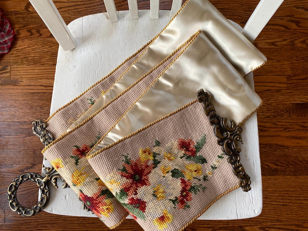 XL Vintage Floral Needlepoint Bell Pull, Petite Point, Bell Pull ...